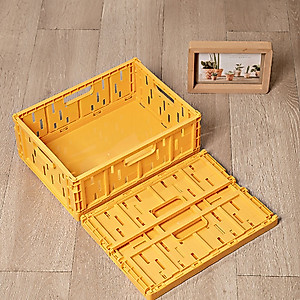 Klyuqoz Pastel Crates, 4 Pack Storage Crates Plastic Stackable, Medium Size(9.6 x 7.3 x 3.5 in), Desktop Storage Crates Folding for Home Office Bedroom.Blue, Yellow, Green, Orange