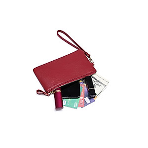 COKOK Wristlet Coin Purse-Women's Wristlet Clutch Slim Leather Wallet RFID Blocking Handbag(Wine Red)