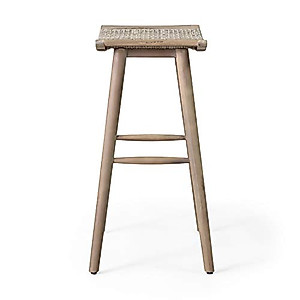 Christopher Knight Home Magwen Outdoor Acacia Wood Barstool with Wicker (Set of 4), Light Brown and Light Multi-Brown