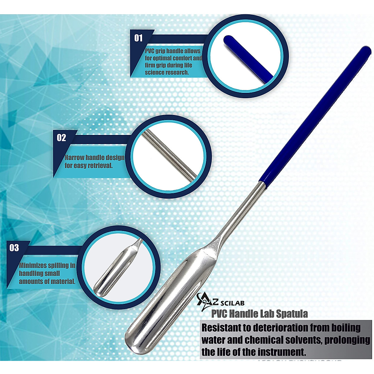 A2Z-VL004 Stainless Steel Micro Lab Scoop Half Rounded Spoon Spatula Sampler, with Vinyl Handle 6" (15.24 cm)