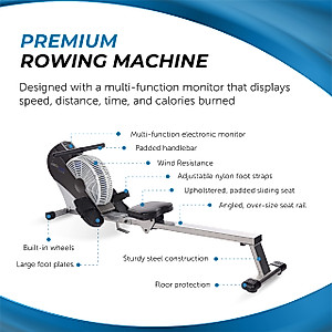 Stamina ATS Air Rower Machine with Smart Workout App - Foldable Rowing Machine with Dynamic Air Resistance for Home Gym Fitness - Up to 250 lbs Weight Capacity - Black/Chrome