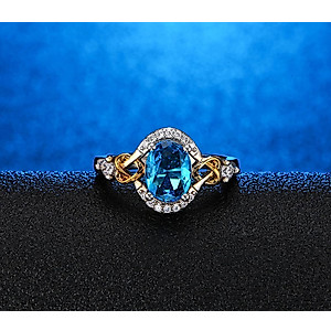 Koguxuix Fashion Jewelry 925 Sterling Silver Dainty Blue Crystal Ring for Women Simple Style Oval Engagement Finger Ring Ladies Fashion Jewelry (7)