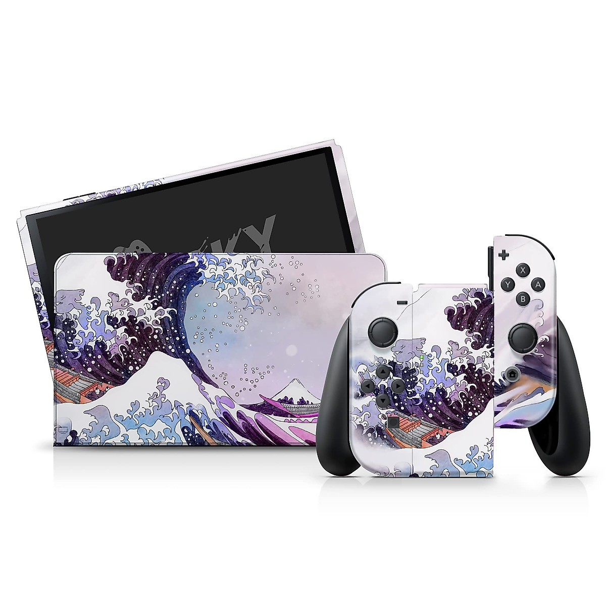 Tacky Design Wave Skin Compatible with Nintendo Switch OLED Skin Wrap Cover, Purple Skin for Nintendo Switch OLED Stickers, Premium Vinyl 3M Full Wrap Decal, Compatible with Joy-Con, Console, Dock.