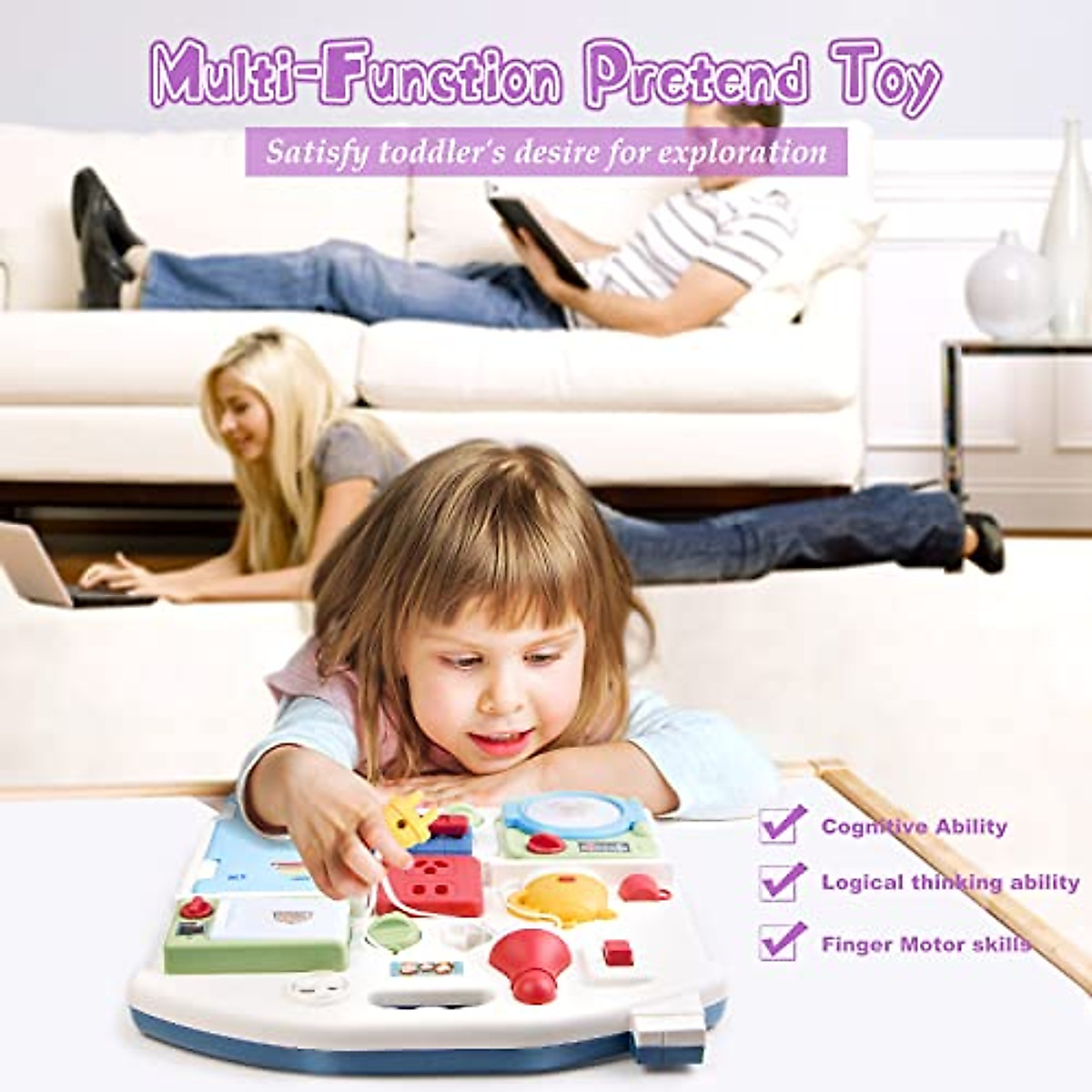 Activity Table for Toddlers 1-3, Pretend Household Appliances Toys, Kids Early Development Learning Toy, Baby Busy Board Activity Toy With Sounds Lights Play Table Toy Gift for Boys Girls 6-12 Months