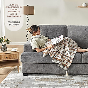 Merluxy Sofa, 97 Inch Deep Seat Sofa in Grey Chenille, 3 Seater Sofa with Square Armrest, Modern Couch for Living Room, Apartment