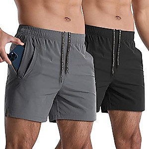 Lempue 2 Pack Workout Gym Shorts for Men 5 Inch Lightweight Running Shorts Quick Dry Sports Athletic Shorts with Pockets