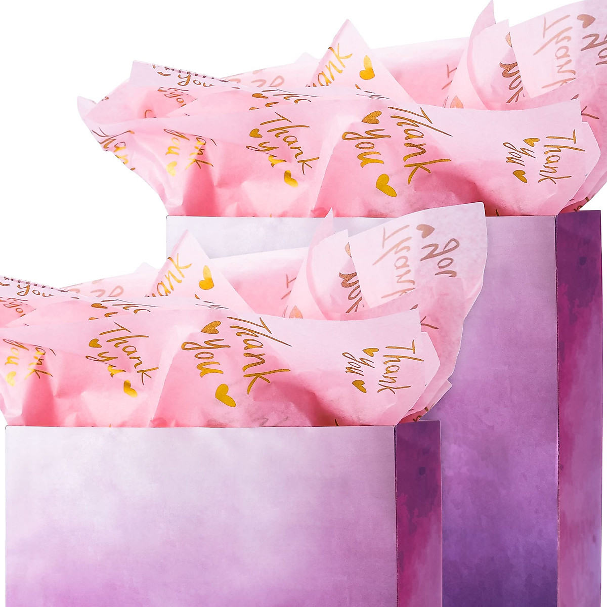 MR FIVE 100 Sheets Large Size Gold Thank You Tissue Paper Bulk,20" x 28",Gold Thank You Tissue Paper for Packaging,Small Business,Gold Tissue Paper for Mother's Day,Birthday,Thanksgiving (Pink)