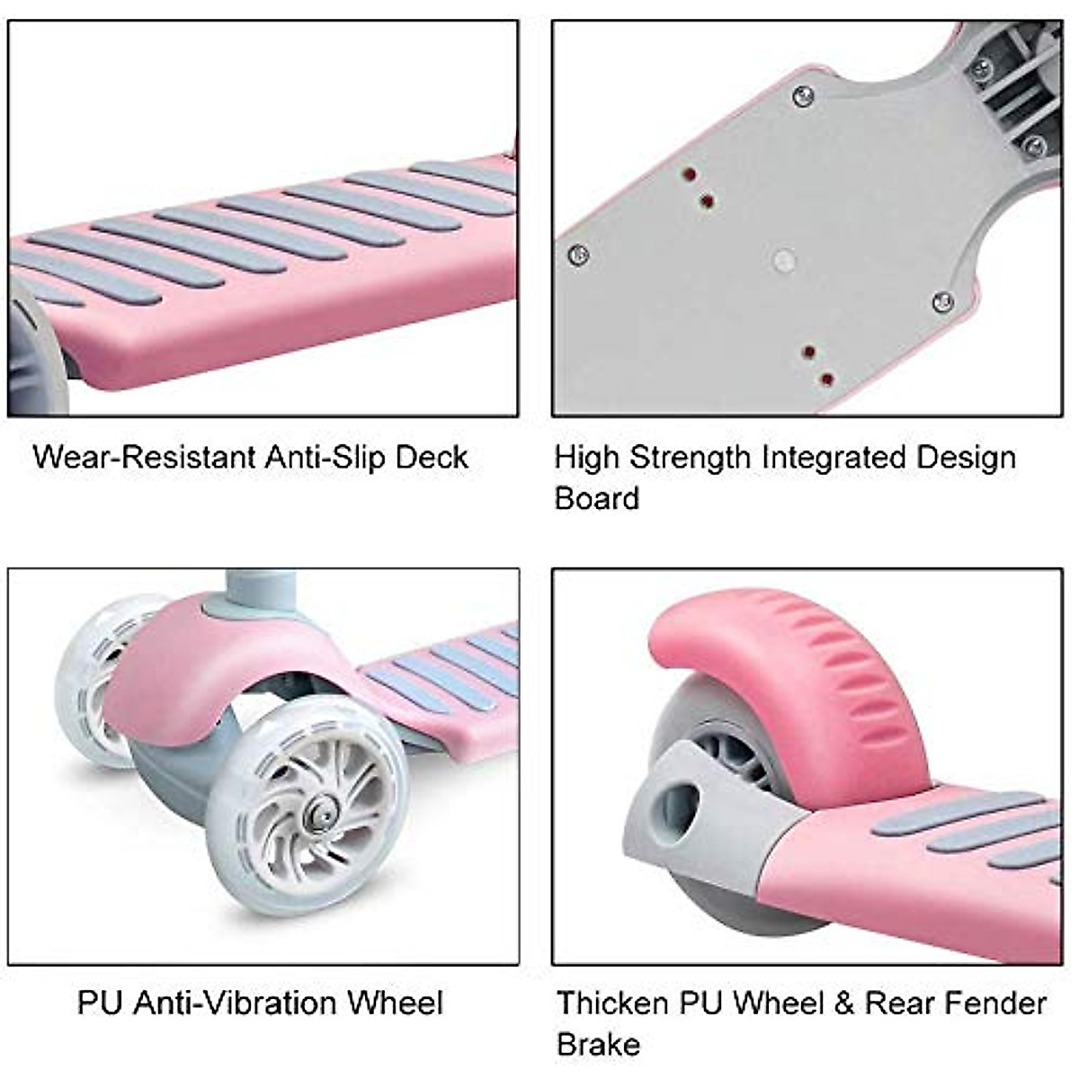 67i Scooters for Kids 2+ Year Old, Kids Scooter 3 Wheel, Toddler Scooter with Lean-to-Steer System and 4 Height-Adjustable Handlebar (Pink)