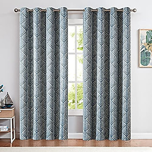 COLLACT Moderate Blackout Curtains for Bedroom 96 Inch Long Blue Geometric Curtains Grommet Top Thermal Insulated Curtains for Living Room Modern Room Darkening Drapes Window Curtain Set 2 Panels