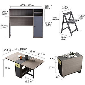 FUNROLUX Folding Dining Table and Sideboard Cabinet and Folding Dining Chairs 2 Pack, Movable Kitchen Table and Buffet Cabinet with Storage Space (Grey)