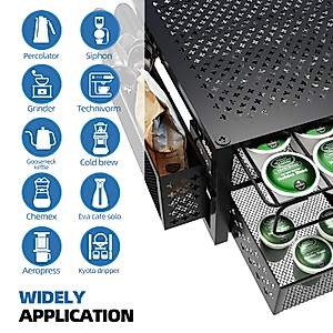 Simple Trending Coffee Pod Holder for K-Cups, with 2 Tier Slidng Storage Drawer and Coffee Accessories Holder, 63 Large or 80 Small Capsule Organizer, Black