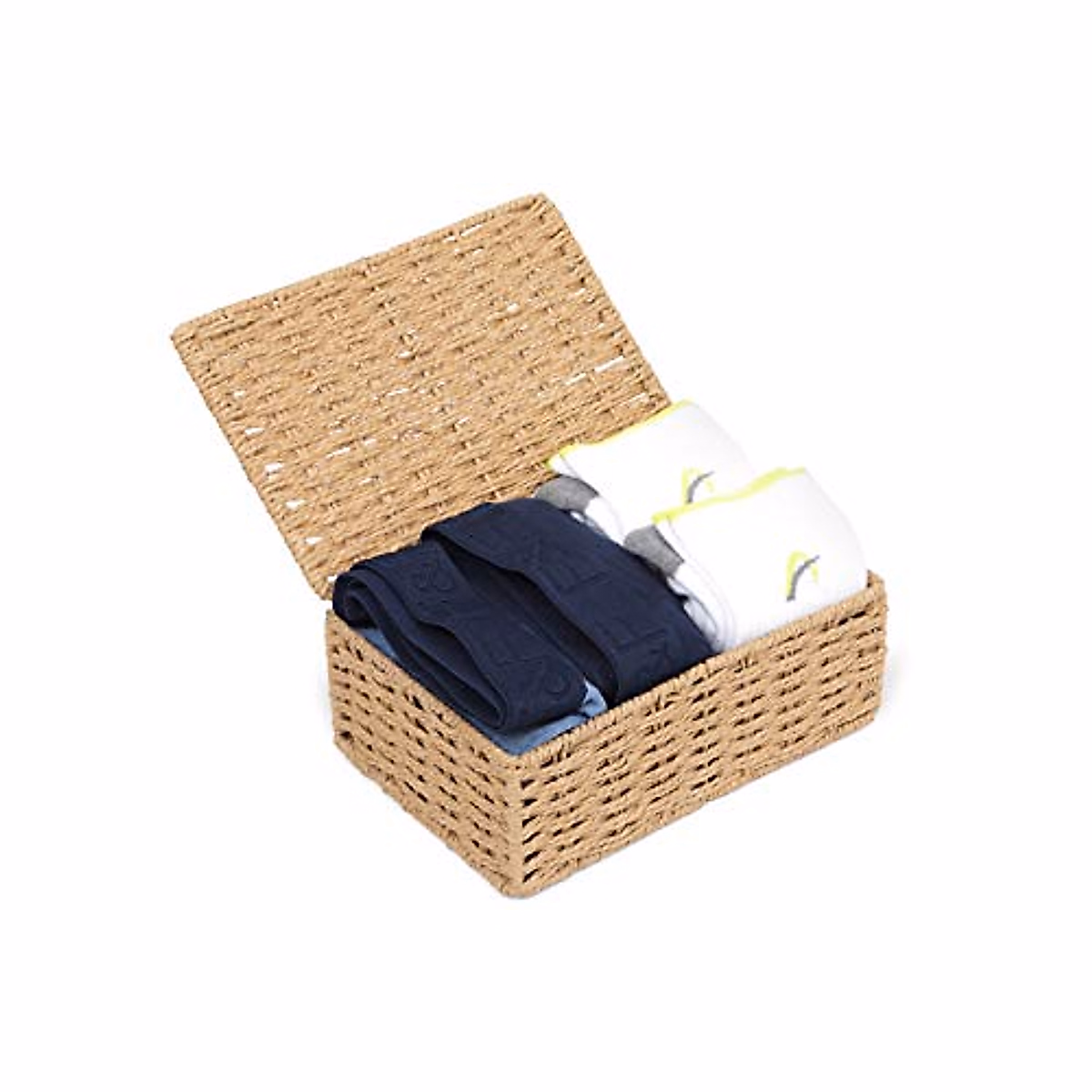 Arpan Natural Paper Rope Storage Basket Box With Lid (Small)