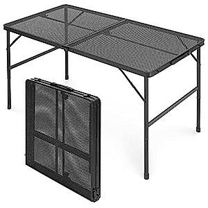 MIGOSEN Outdoor Picnic Folding Camping Table，Folding Grill Table with Mesh Desktop,Adjustable Height Collapsible Table for Picnic,Camping,BBQ (23.6" W x 35.4" L x 26" H)