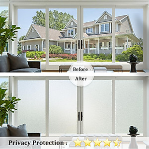 Window Film Frosted Glass Window Privacy Film No Glue Bathroom Window Privacy Film Static Cling Non-Adhesive Sun Blocking Heat Resistant Nighttime Privacy Covering Light Filtering