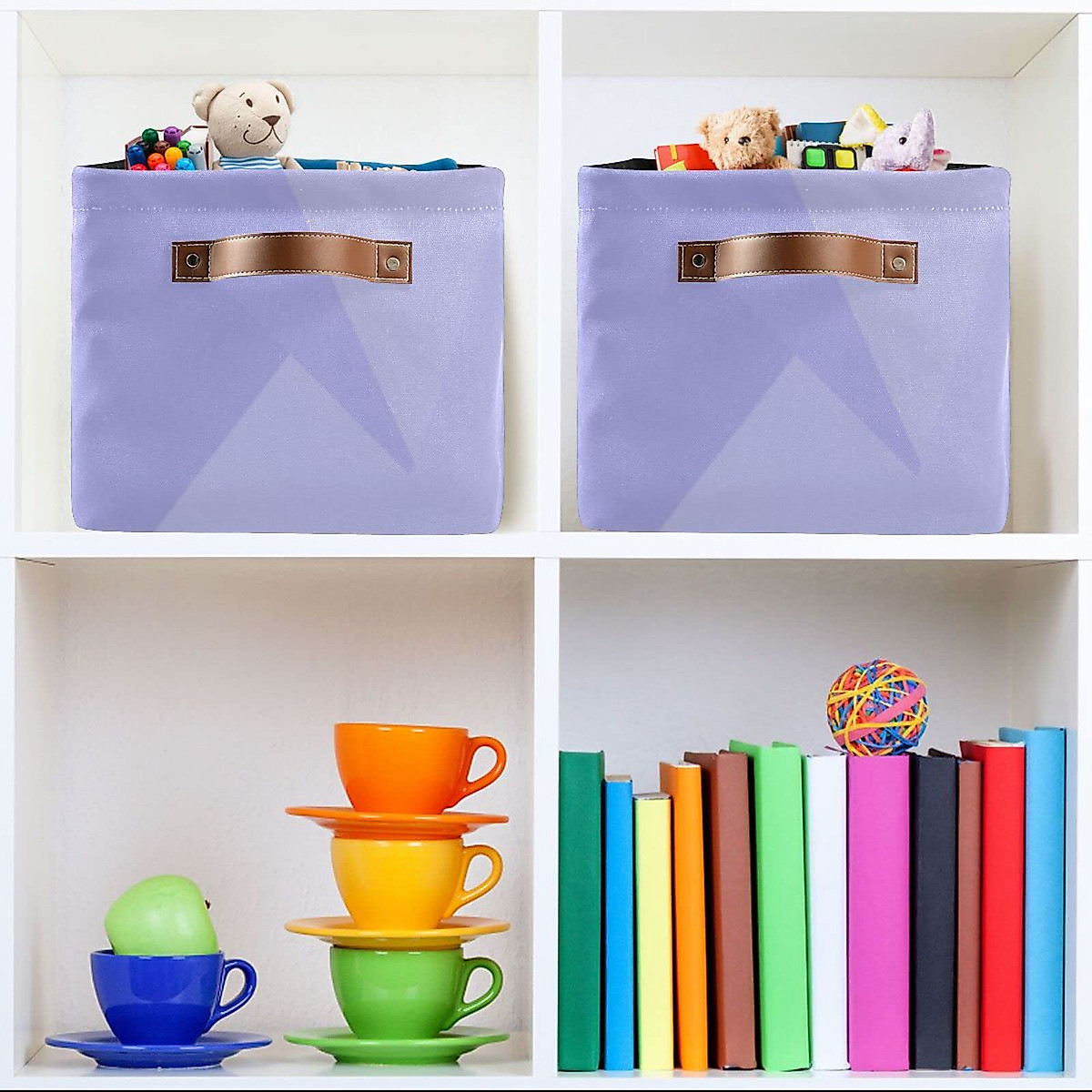 Kigai Light Periwinkle Foldable Storage Basket for Shelves, Collapsible Sturdy Storage Bin with Handles, Canvas Storage Cube for Organizing Closet
