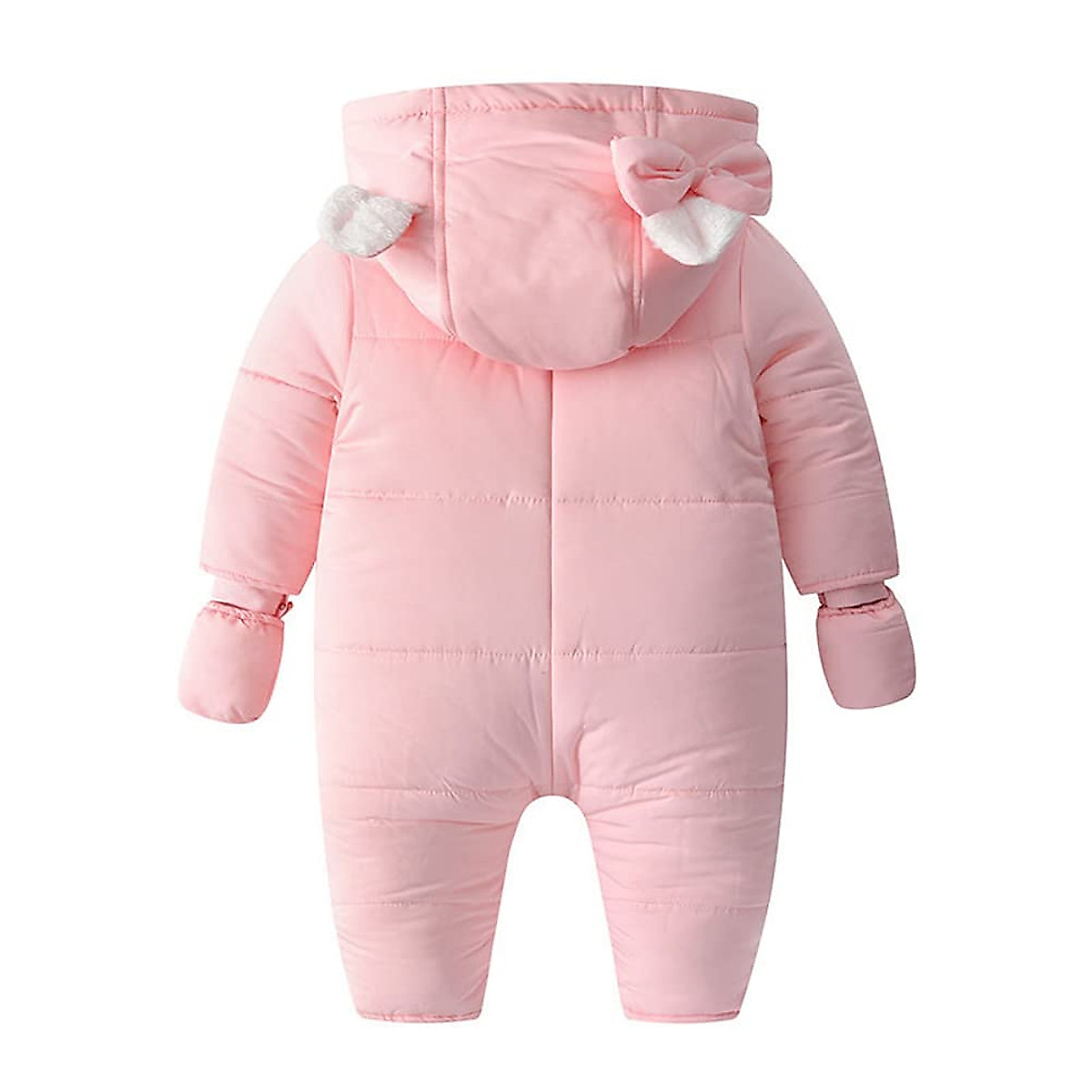 JanLEEsi Baby Winter Hooded Snowsuit Romper Zipper Padding Bodysuit Infant Puffer Jacket with Gloves,Pink,9-12M