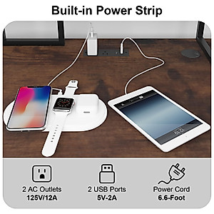 Wokerwie Gaming Desk with Led Lights & Power Outlets,Wooden Computer Desk with Fabric File Cabinet and Hook, 45 Inch Home Office Desk with Monitor Stand & Storage Sheves, Writing Desk, Brown