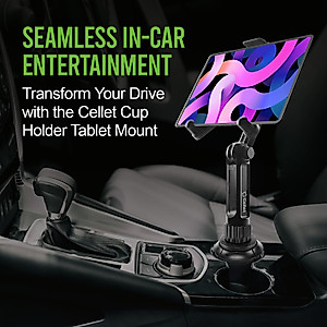 Car Tablet Mount with a Cup Holder Base Compatible for Apple iPad, iPad Pro, iPad Air, iPad Mini, Samsung Galaxy Tablet, Google Pixel Tablet, Amazon Kindle Fire and Smartphones