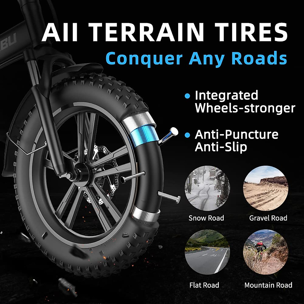 Kebiko 1000W Folding Electric Bike, 48V 20AH Large Removable Battery E Bike, 30+MPH, 80 Miles Max Range, 20" Fat Tire Electric Bike for Adults, Adult Electric Bicycles for Commute Beach Snow