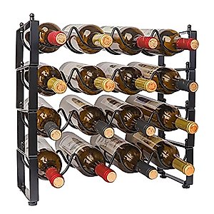 TONLEA 4 Tier Wine Bottle Holder, 16 Bottles Wine Storage, Wine Bottle Rack Stackable, Wine Storage Rack for Cabinet Pantry(Black, Version 1.0)