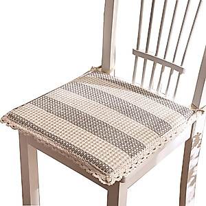 Set of 4 Chair Pads and Seat Cushions with Ties Non Slip Comfortable and Soft for Indoor, Dining Living Room, Kitchen, Office Chair, Den, Travel, Washable (Light Gray Stripes, Set of 4)