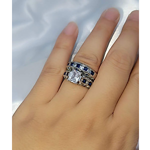 Ringcrown White Gold Plated Womens Wedding Ring Sets Cz Engagement Ring 2pcs Wedding Bands…