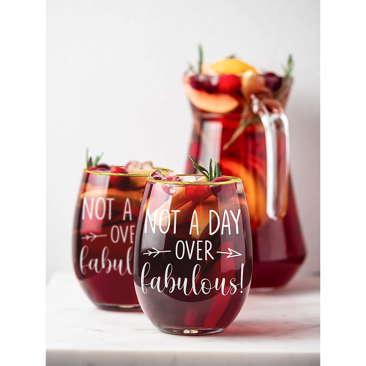 NICKANE 12oz Bestie Wine Glasses with Golden Rim, Gift Box as Christmas, Birthday Gifts for Women, Sister, Best Friends - Not a day over fabulous Glass