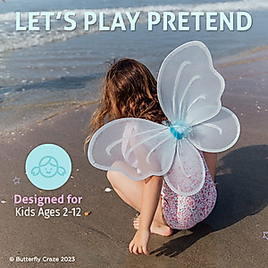Butterfly Craze Girls' Fairy, Angel, or Butterfly Wings - Costume Accessories & Party Favors or Supplies, Make Your Little One's Birthday Party Special, in Shades of Blue, Green, Pink, and Purple, 8pc