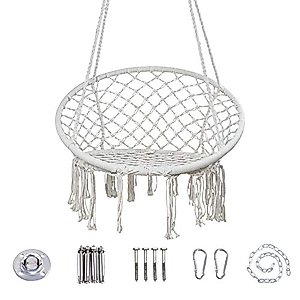 YRYM HT Macrame Swing Hammock Chair - Macrame Hanging Chair with Durable Hanging Hardware Kit, Indoor & Outdoor Macrame Swing Chairs for Bedrooms, Patio, Porch, Deck, Yard, Garden