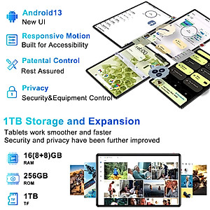 Tablet Android 13 Tablet PC 11 inch tablet Latest with 16GB+256GB+1TB Expand, 8600mAh, Support, Octa-Core 2.0 GHz, 5G WiFi, Dual Camera, Bluetooth 5.0, HD Screen Tablet with Keyboard and Mouse - Grey