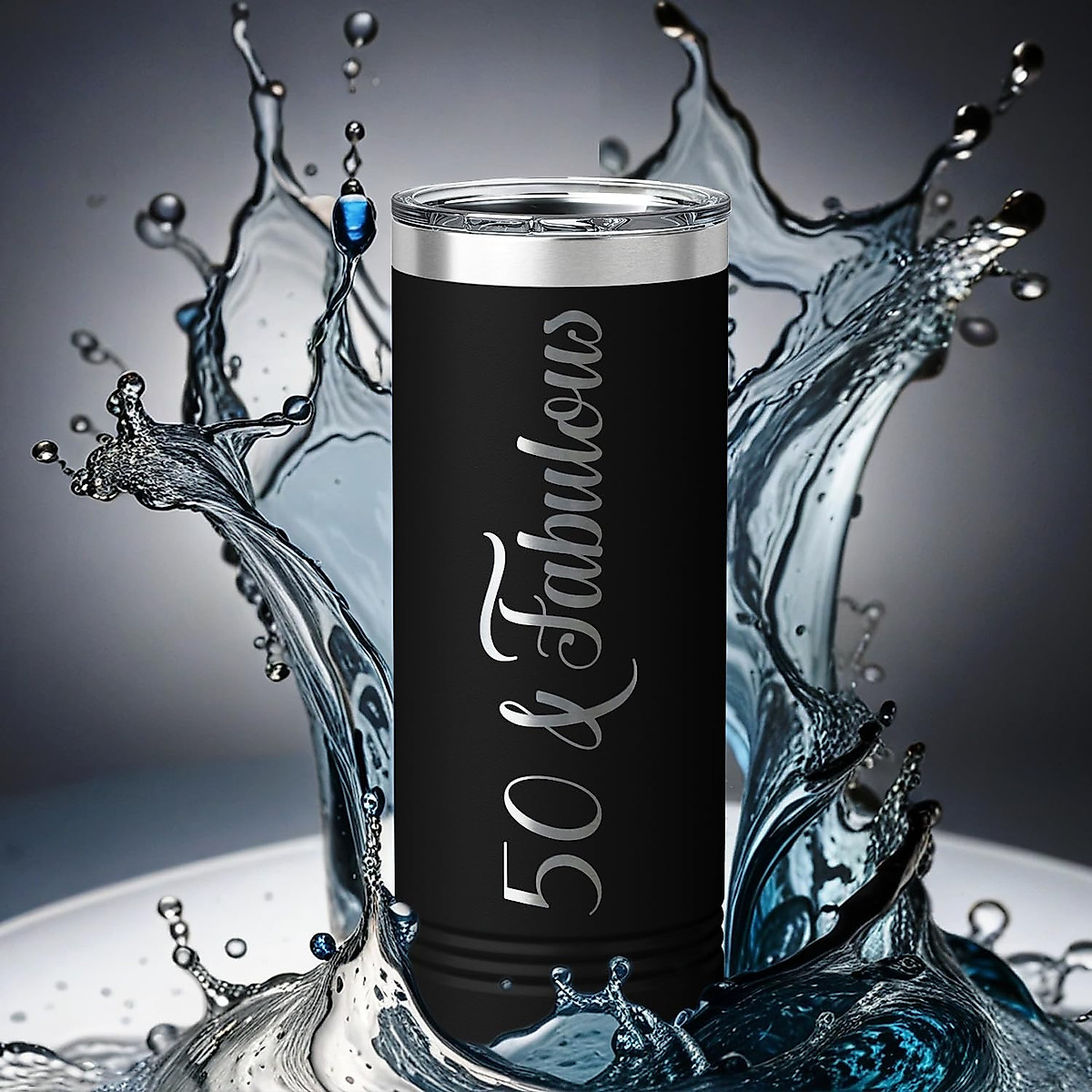 50 & Fabulous 22 oz Skinny Tumbler 50th Birthday Gifts For Women on Black Decorations Funny Present Vacuum Insulated Cup