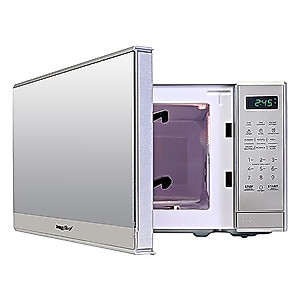 Total Chef Compact Countertop Microwave Oven, 700W, 0.7 Cubic Feet Capacity, Digital Touchscreen Controls, One-Touch Push-Button Opening, 6 Pre-Set Cooking Modes, Silver Stainless Steel