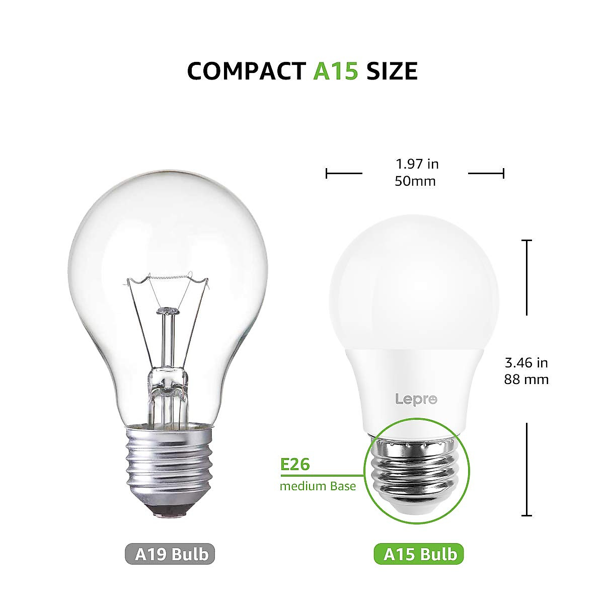 Lepro LED Refrigerator Light Bulb - 40W Equivalent Waterproof Appliance Bulb Replacement for Frigidaire, 5000K Daylight Non-Dimmable Freezer Bulbs with 450 Lumen, 120V 5W A15 E26 Medium Base, 2 Pack