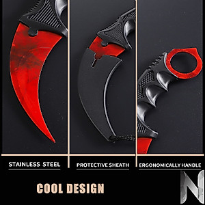 TOPOINT 2 Pack Karambit Knife No Cutting Edge Knife Without Cutting Edge with Sheath for Beginner (Black-Red)
