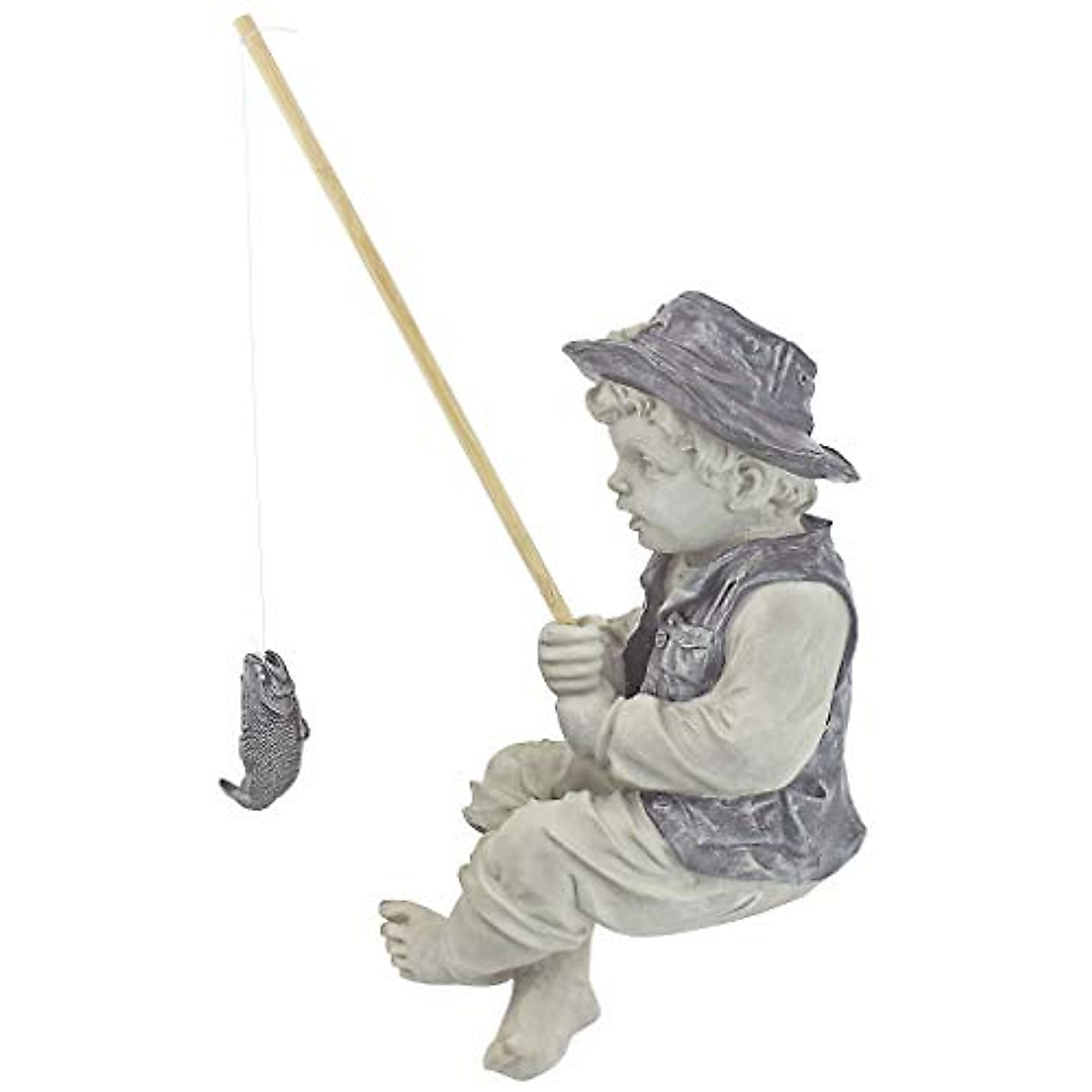 Design Toscano NG32122 Frederic The Little Fisherman of Avignon Boy Fishing Garden Statue, 6.5"D x 9.5"W x 15"H, two tone stone