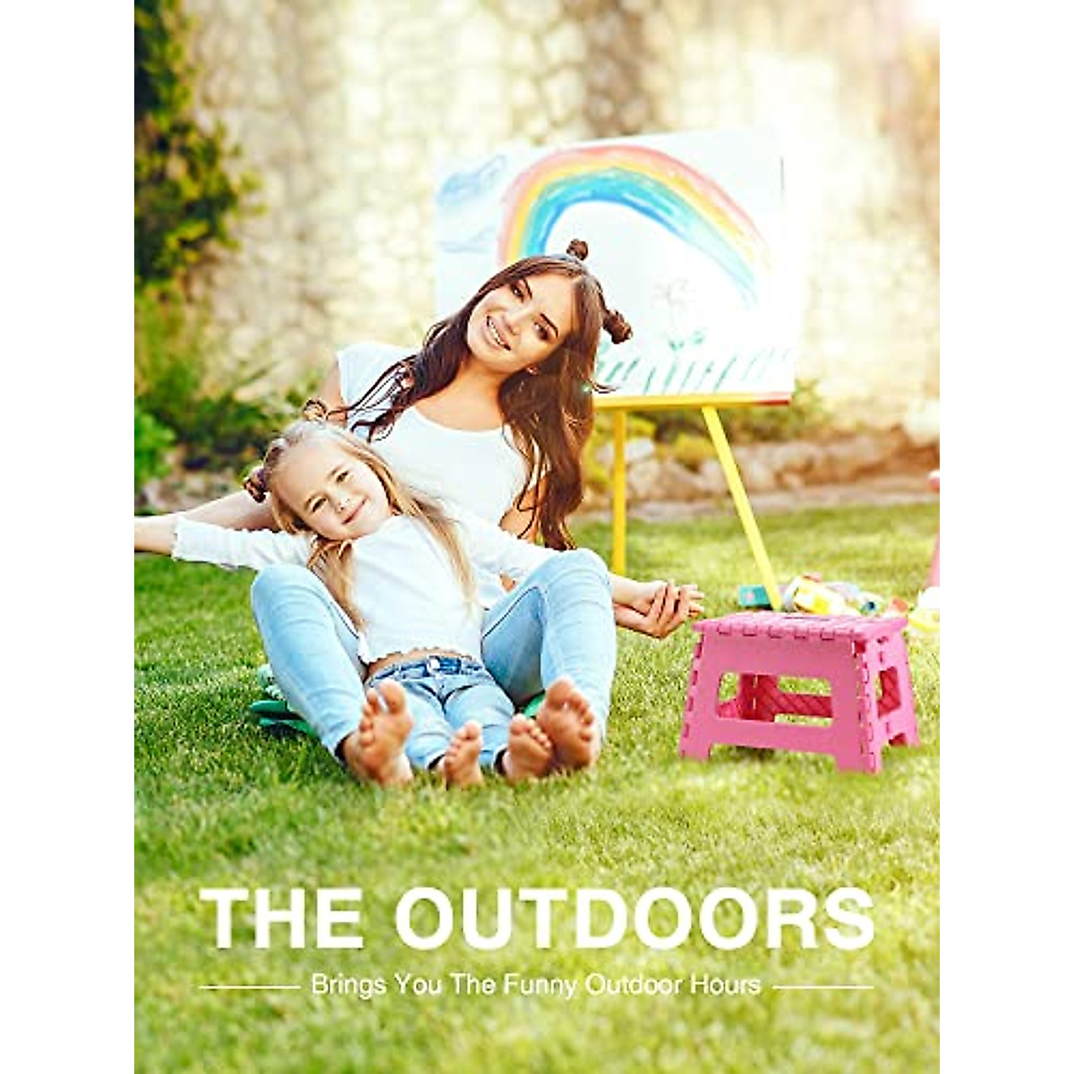 Dyforce Folding Step Stool 9", Durable Kids Step Stool, Heavy Duty Step Stools for Adults, Compact Foot Stools, Light-Weight Toddler Step Stool for Kitchen, Bathroom, Holds Up to 300 lbs (Pink)