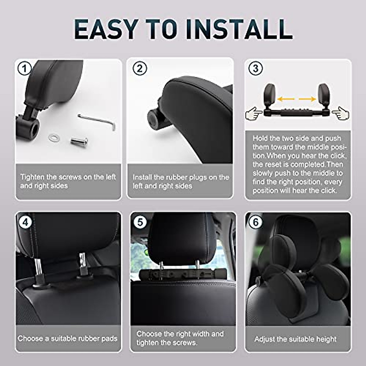 KUNGKIC Car Headrest Pillow,Full Grain Leather,U Shaped Car Seat Adjustable Head Neck Support,Sleeping Travel Car Pillow,Sleep Cushion Car Side Pillow for Kids Adults Elders (Black)