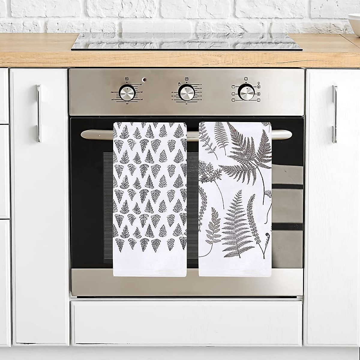 Fern Fronds Pattern Kitchen Dish Towel 18 x 28 Inch, Seasonal Spring Summer Botanical Tea Towels Dish Cloth for Cooking Baking Set of 2