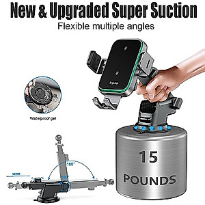 15W Fast Wireless Car Charger Mount Dual Coil - Auto Alignment Clamping Wireless Car Phone Charger, Dashboard Windshield Wireless Charging Car Holder for iPhone15/14/13/12/Pro Max/Samsung Galaxy