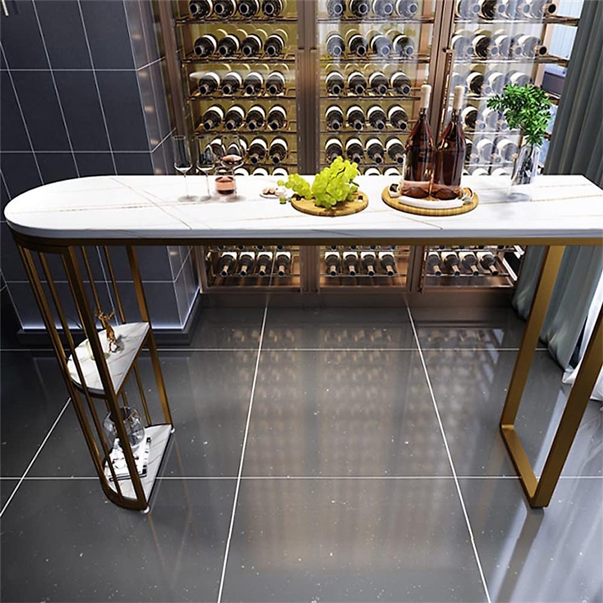 LITFAD Modern Bar Table Set Slate Counter Table with High Stools Home Dining Table with 2 Counter Stools Luxury Kitchen Table Chair - 3 Pieces: White-Gold Table, 2 Stools