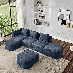 Free Combination Upholstered Reversible Modular Sectional Sofa,Rearrangeable L-Shaped Corner Cloud Deep Sofá with Left Side Chaise,Ottoman and Waist Pillows for Living Room Office Furniture Set