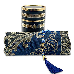 Kapobia Muslim Prayer Rug Islam and Beads, Kaabe Design Box Eid Ramadan Gifts Islamic Set Carnal Salah Mat Taffeta Fabric Black Soft Prayer Mats Men and Women (Blue)
