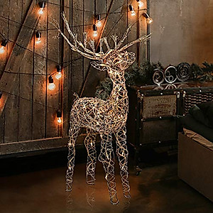 Alpine Corporation AUH164 Alpine Halogen Lights, Outdoor Plug-in Festive Holiday Décor for Yard and Garden Rattan Reindeer, Small, Brown