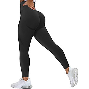 SENBAN Seamless Leggings for Women High Waist Tummy Control Butt Lift Yoga Pants Workout Gym Smile Contour Tights Black L