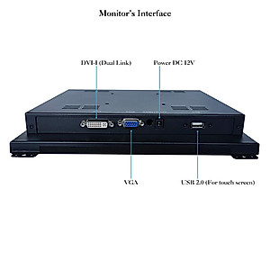 iChawk 12.1'' inch PC Display 1024x768 4:3 DVI VGA USB Power On Boot Metal Shell Embedded Open Frame Industrial Four-Wire Resistive Touch LCD Screen Monitor with Quick Easy Installation K121MT-DR2