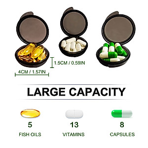 UHOUSE Small Pill Box (3 Pack), Daily Mini Pill Organizer Portable for Purse Pocket,Travel Pill Case Medicine Storage Container Earplug Case (Blcak）