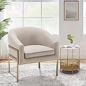 Aklaus Barrel Chairs Modern Arm Chair with Gold Metal Legs Upholstered Reading Accent Chair Club Chair with Removable Seat Cozy Sigle Sofa Chair Round Armchair for Living Guset Room Bedroom