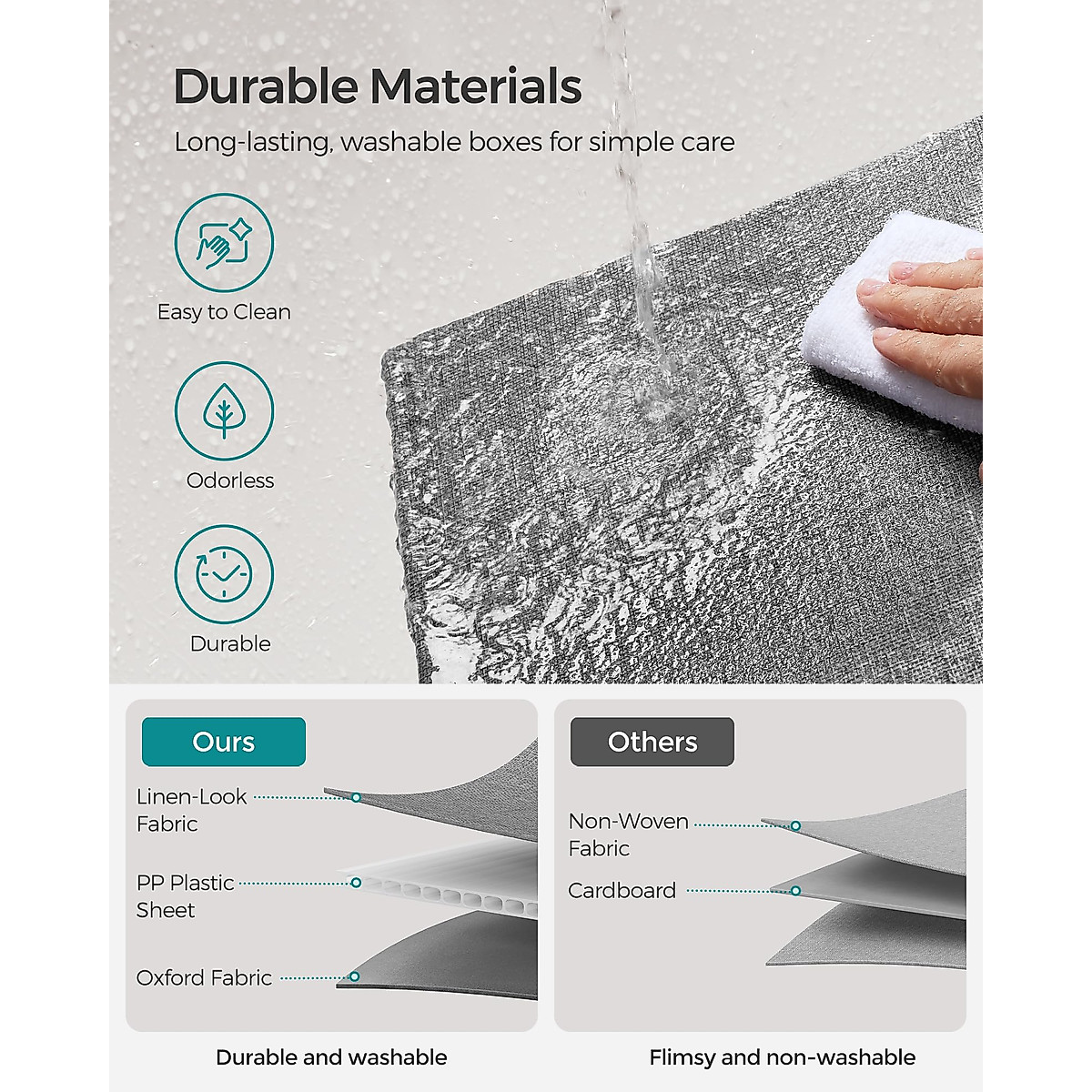 SONGMICS Storage Baskets, Set of 4 Extra Large Storage Bins for Organizing, 30L, 15.7 x 11.8 x 9.8 Inches, Fabric Storage Cubes for Shelves, Easy to Clean, Foldable, 2 Handles, Dove Gray UROB240G04