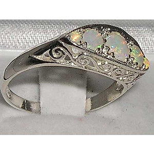 925 Sterling Silver Natural Opal Womens Band Ring - Sizes 4 to 12 Available