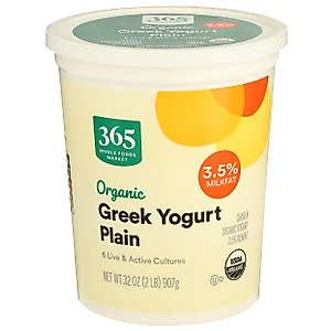 365 by Whole Foods Market, Yogurt Greek Plain Whole Milk Organic, 32 Ounce